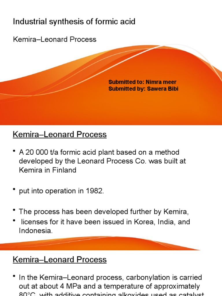 Industrial Synthesis of Formic Acid | PDF | Methanol | Chemical Compounds