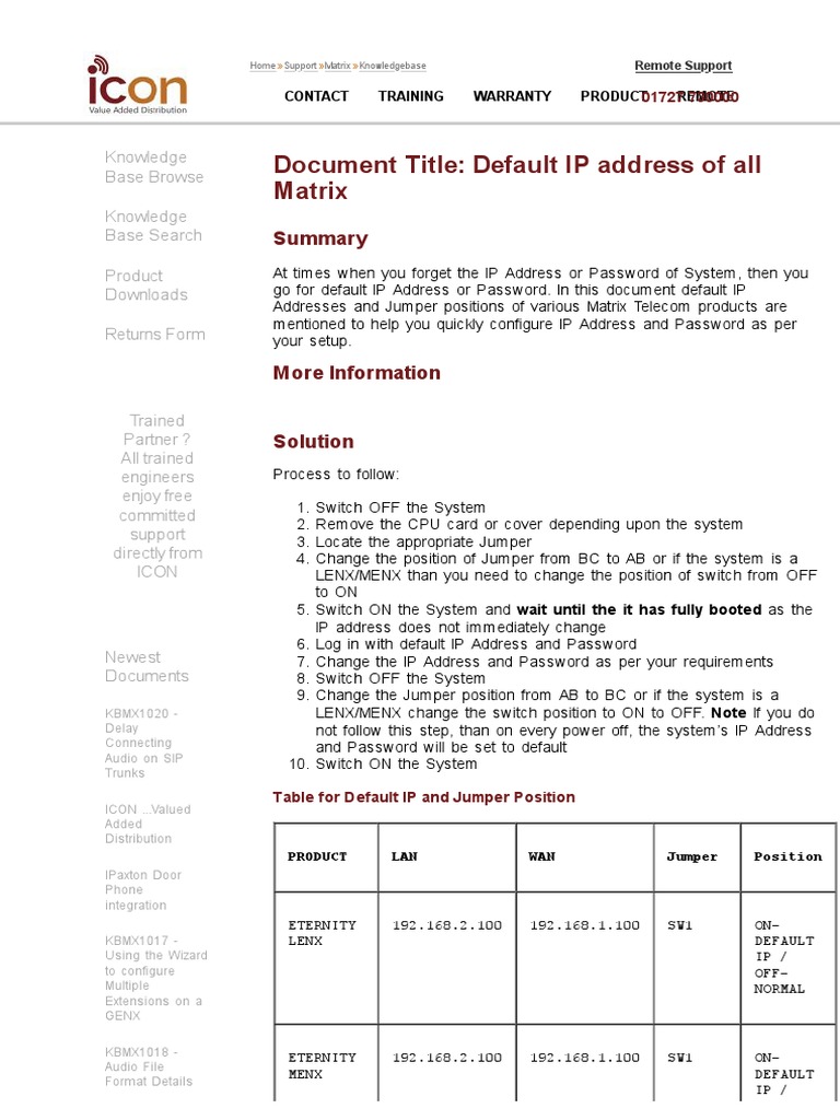 Default IP Addresses and Resetting | PDF | Computer Engineering ...