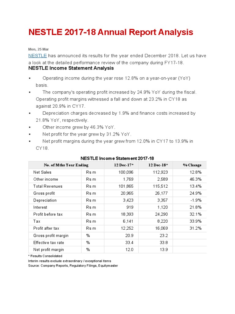 NESTLE 2017-18 Annual Report Analysis | PDF | Return On Equity ...