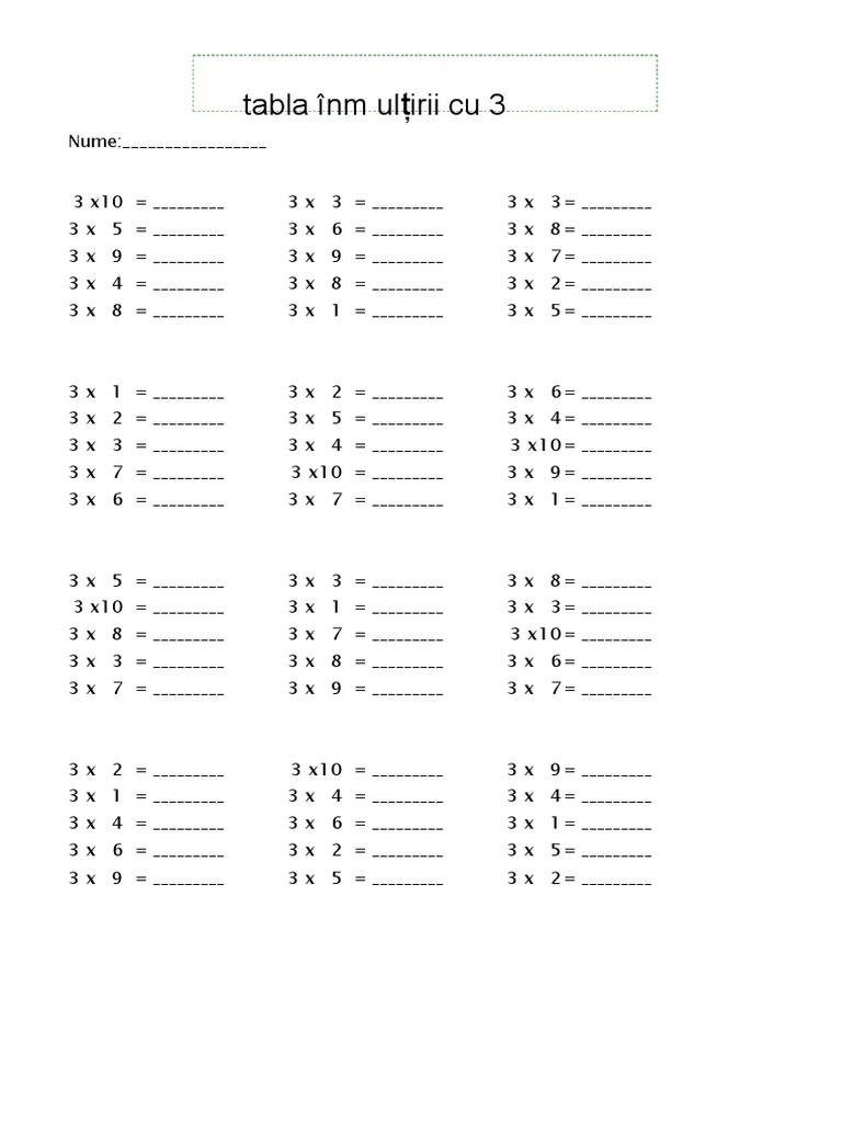 Fise de Lucru Cu Tabla Inmultirii Cu 3 ws4 | PDF