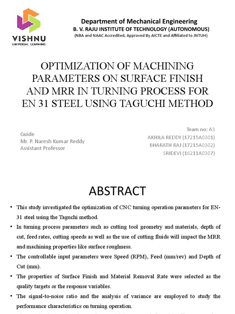 Optimization of Machining Parameters On Surface Finish and MRR in Turning Process For en 31 ...