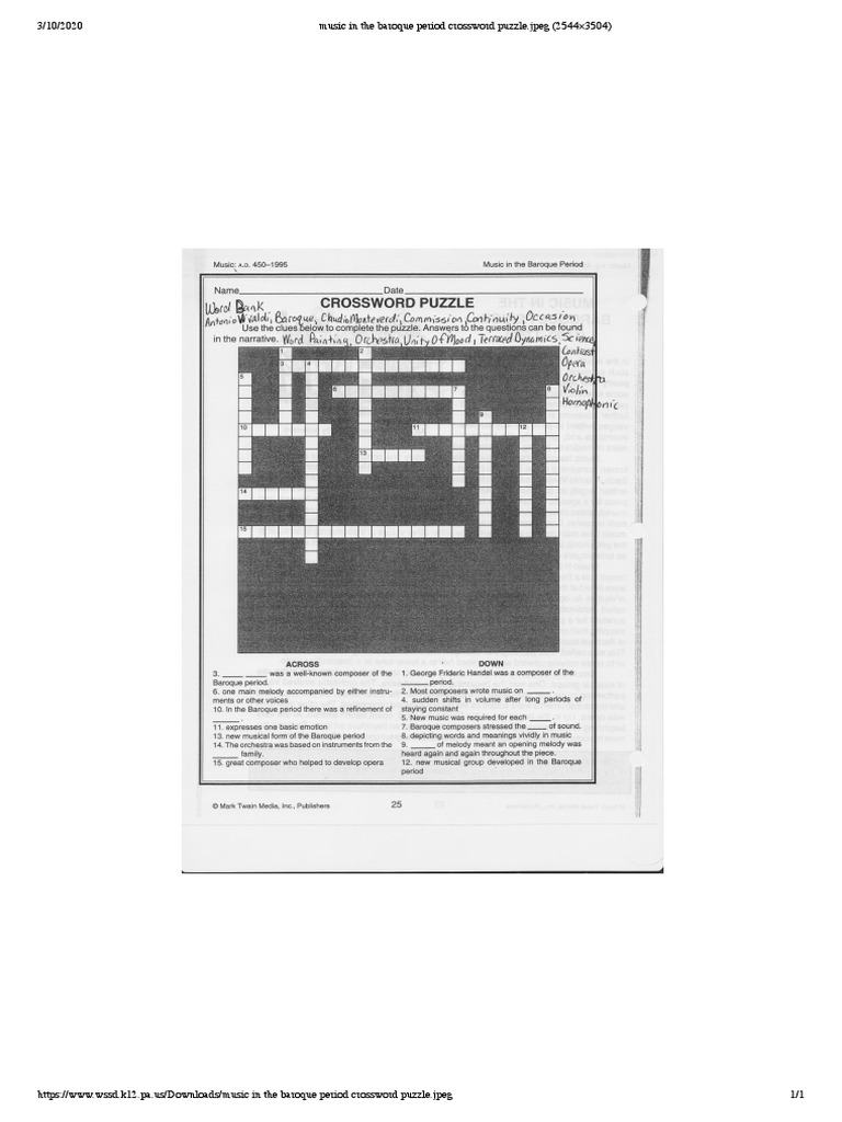 Music in The Baroque Period Crossword Puzzle | PDF