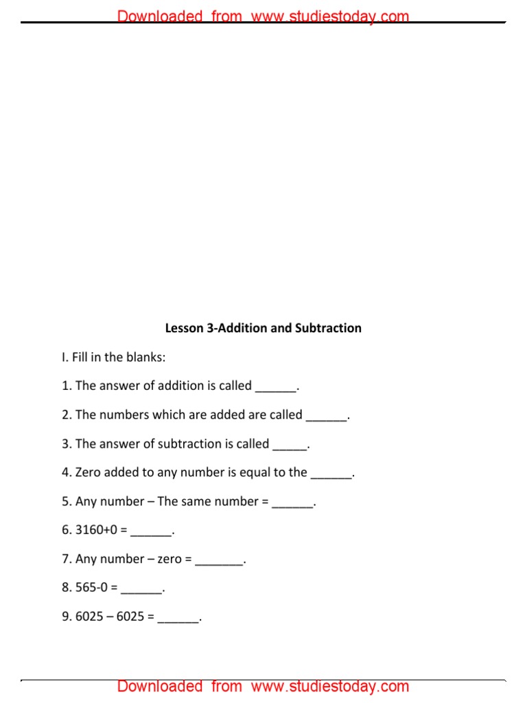 CBSE Class 3 Mathematics Worksheet (90) - Addition and Subraction | PDF ...