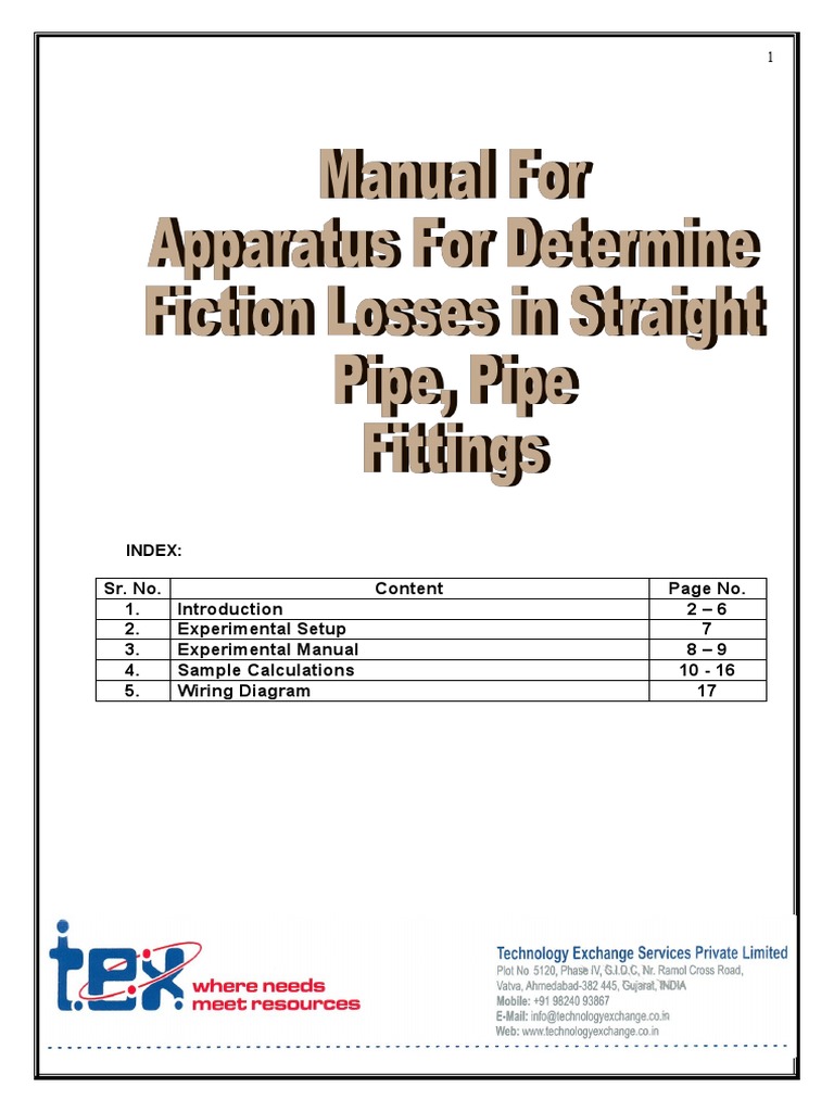 Apparatus For Friction Losses in Pipe Fittings Manual | PDF | Physics ...