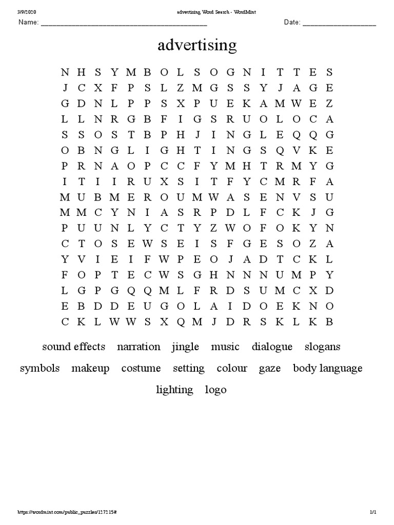 Advertising Word Search - WordMint | PDF | Entertainment | Advertising