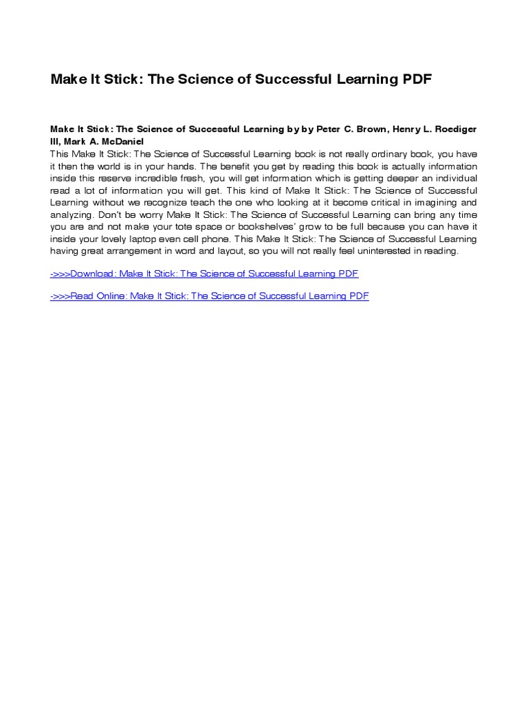 Make It Stick: The Science of Successful Learning PDF | PDF | Social ...