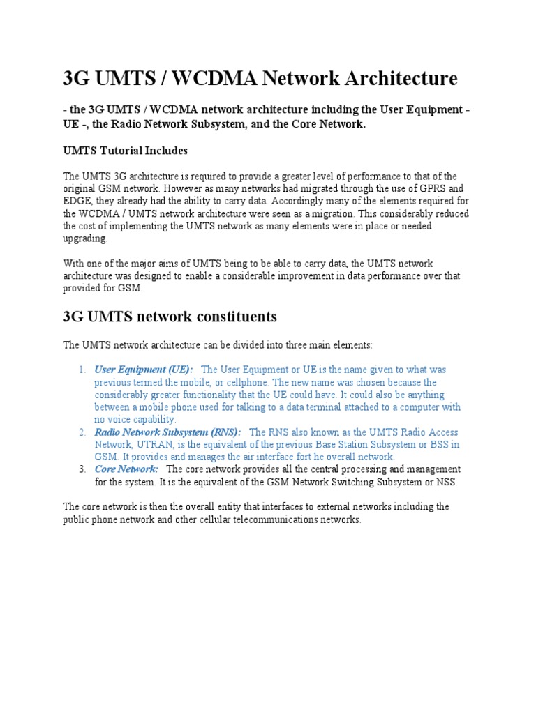 3G UMTS / WCDMA Network Architecture | PDF | Wireless | Computer Networking