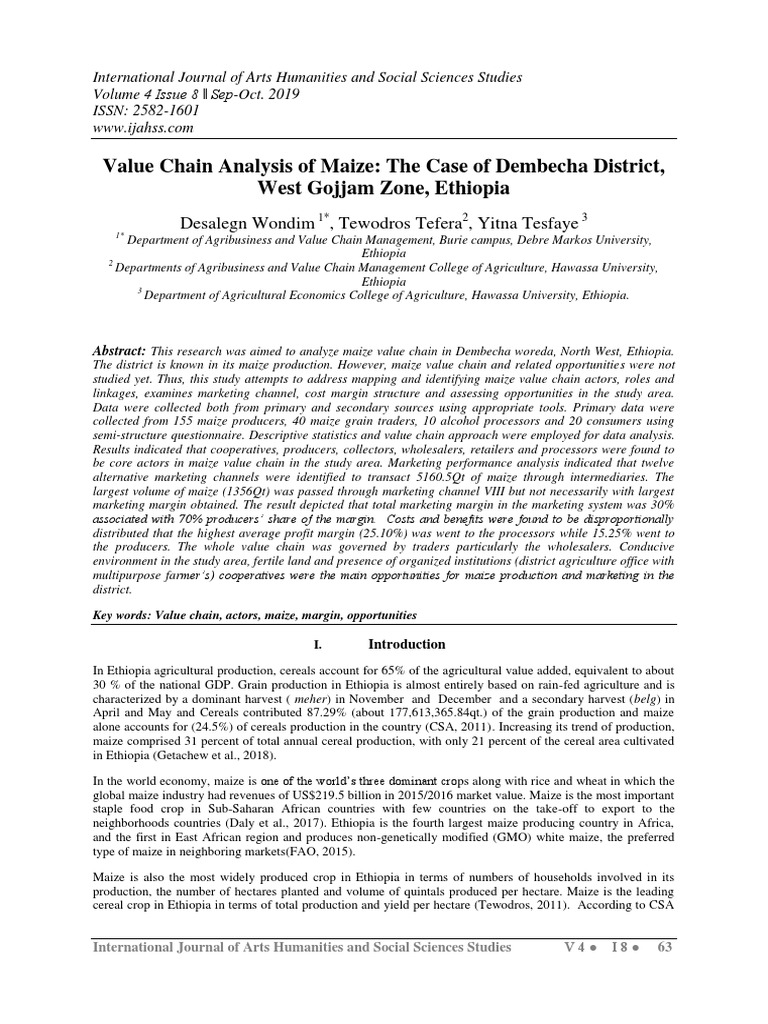 Value Chain Analysis of Maize: The Case of Dembecha District, West ...