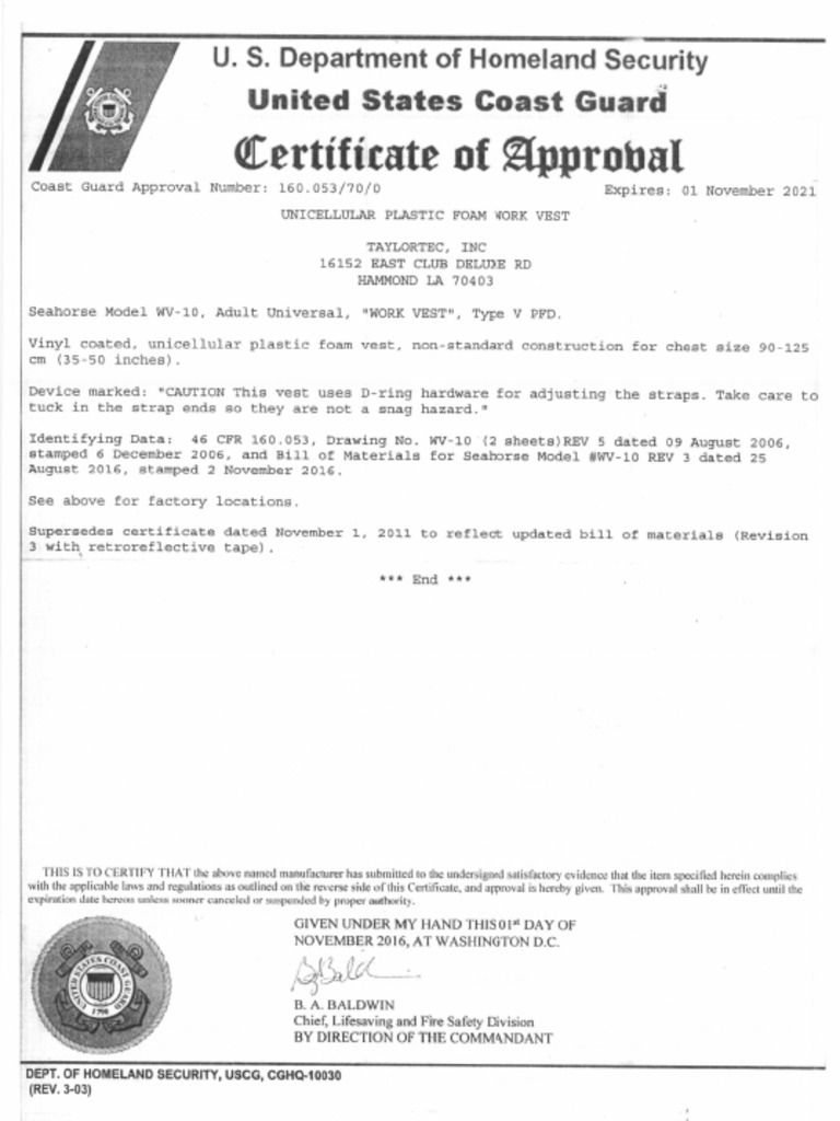 Certificate Life Jacket Work Vest | PDF