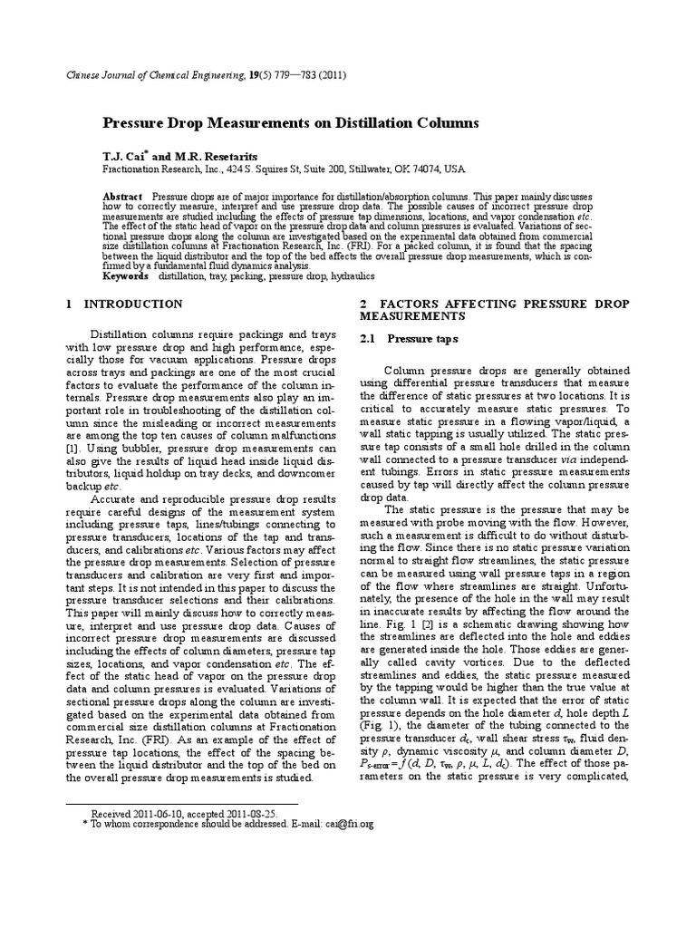 Pressure Drop Measurements in Distillatio Columns | PDF | Distillation ...