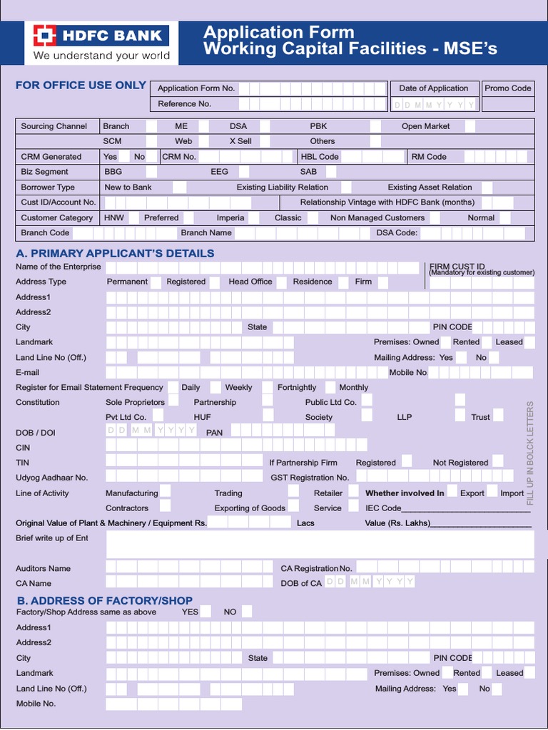 HDFC Application Form Working Capital | PDF | Interest | Loans