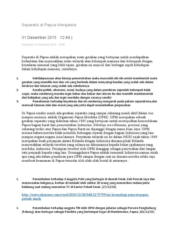 Separatis Di Papua | PDF | Politik | Ilmu Sosial