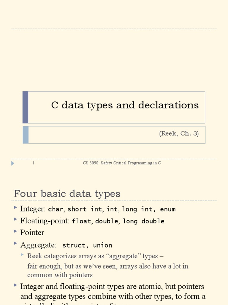 C Data Types And Declarations Reek Ch 3 Pdf Pointer Computer Programming Data Type