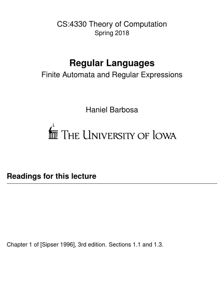 Regular Languages: CS:4330 Theory of Computation | PDF | Regular Expression | Theory Of Computation
