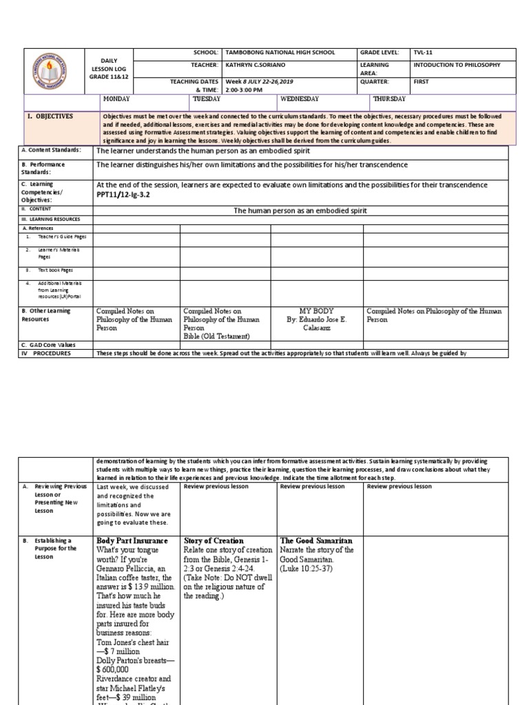 DLL Week 8 Philo | PDF | Learning | Teachers