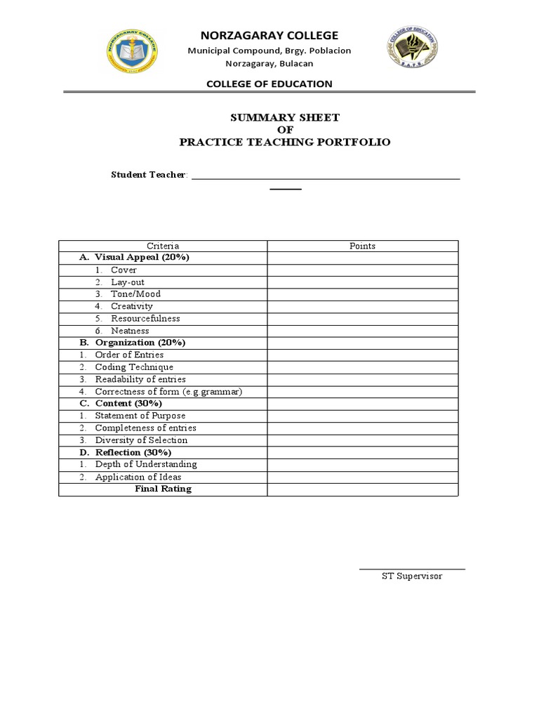 Practice Teaching Portfolio Summary | PDF