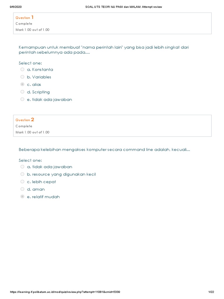 SOAL UTS TEORI MJ PAGI Dan MALAM - Attempt Review PDF | PDF