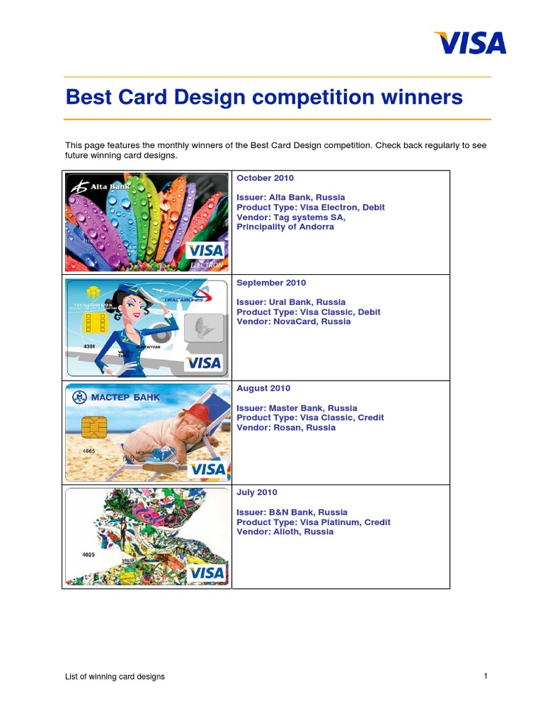 Best Card Design Competition Winners | PDF | Debit Card | Visa Inc.