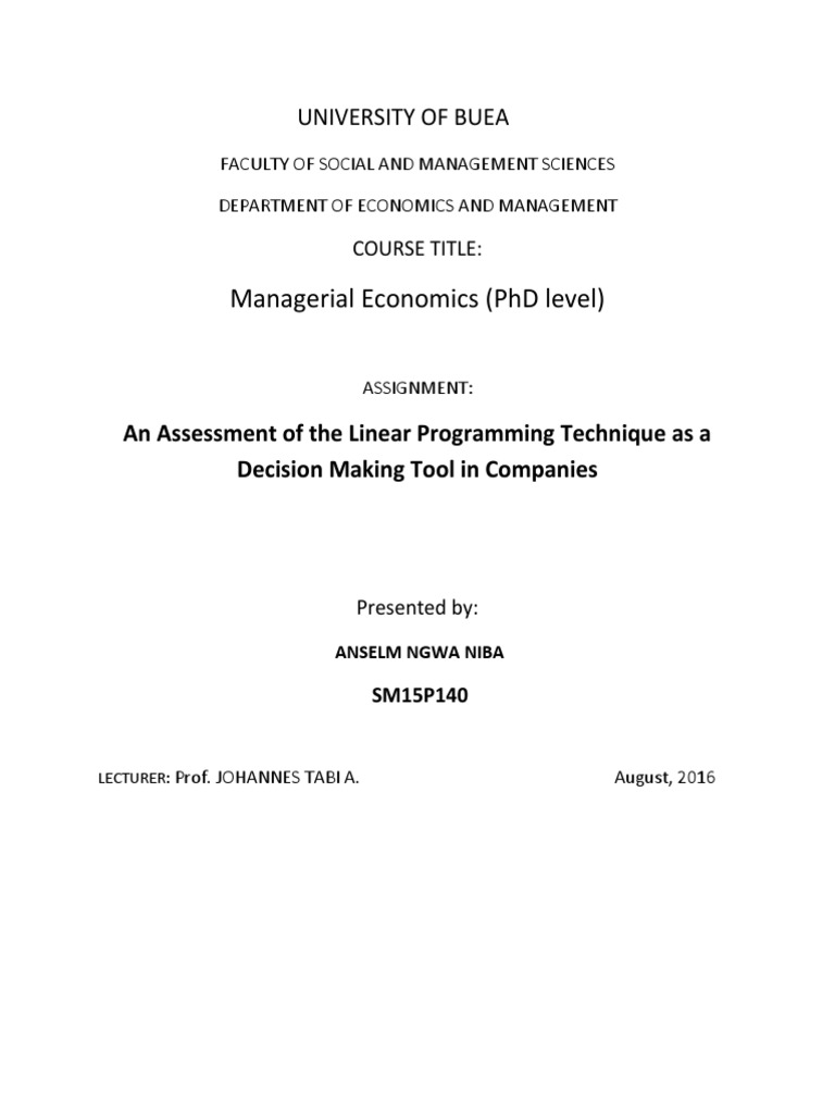 Linear Programming Technique As A Decision Making Tool In Companies Pdf Linear Programming