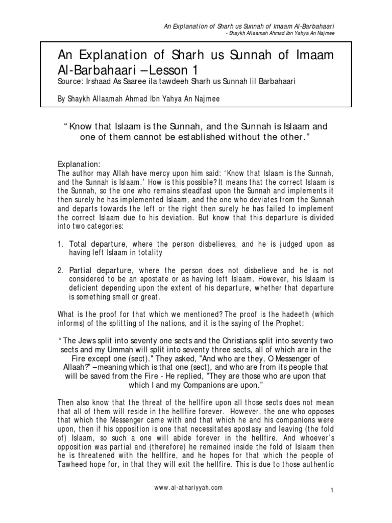 Understanding Sharh us Sunnah Basics | PDF | Hadith | Abrahamic Religions
