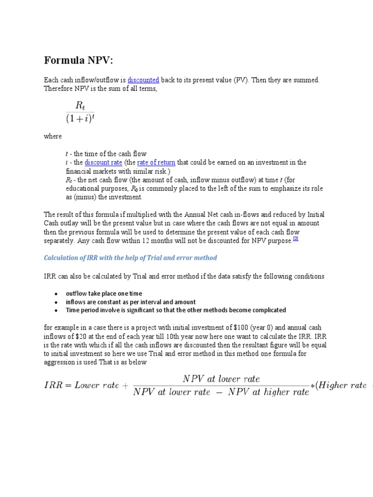 NPV and IRR Calculation Methods | PDF | Career & Growth | Finance ...