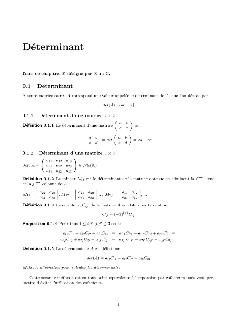 Calcul du déterminant de matrices | PDF | Déterminant | Théories de matrice