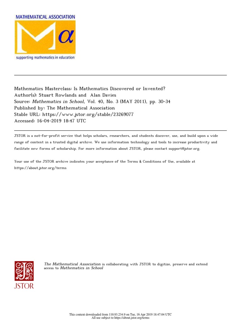 Mathematic Masterclass Is Mathematics Discovered or Invented | PDF ...