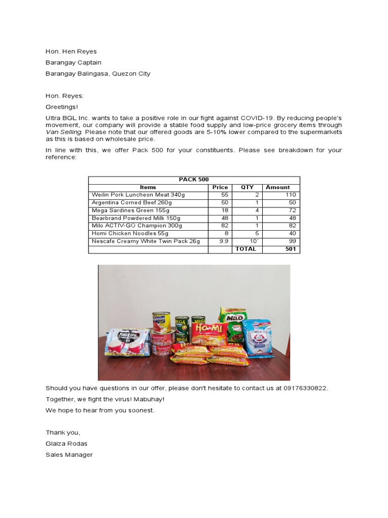 Proposal Letter - Van Selling | PDF