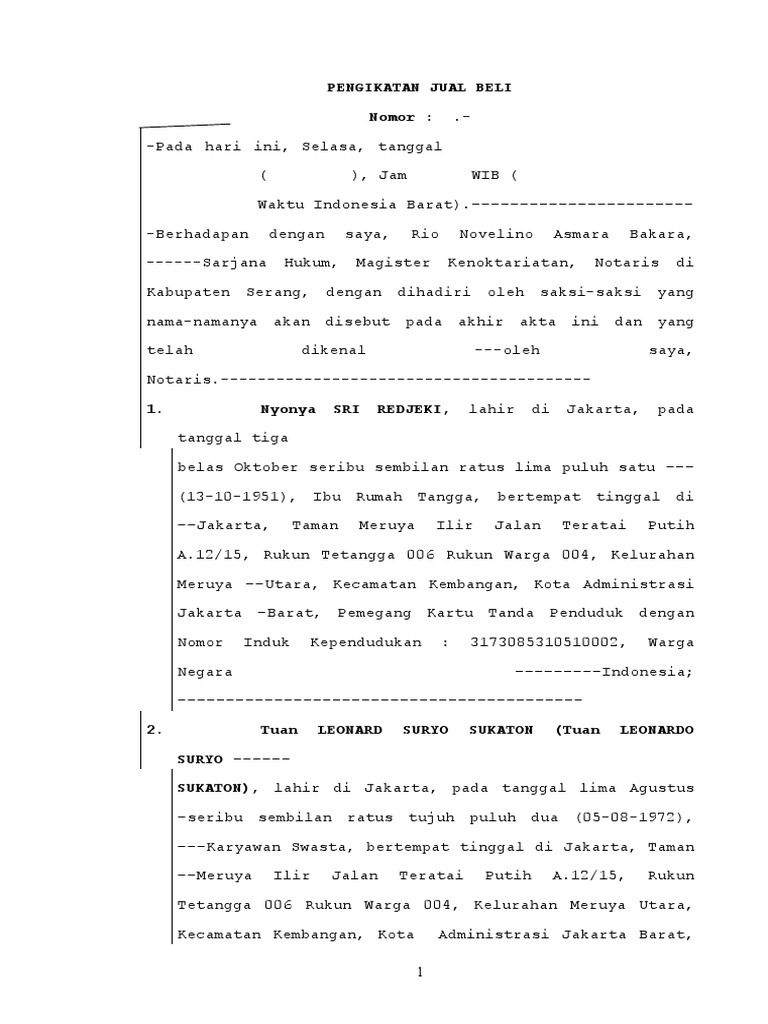 Contoh Dari Akta PPJB | PDF