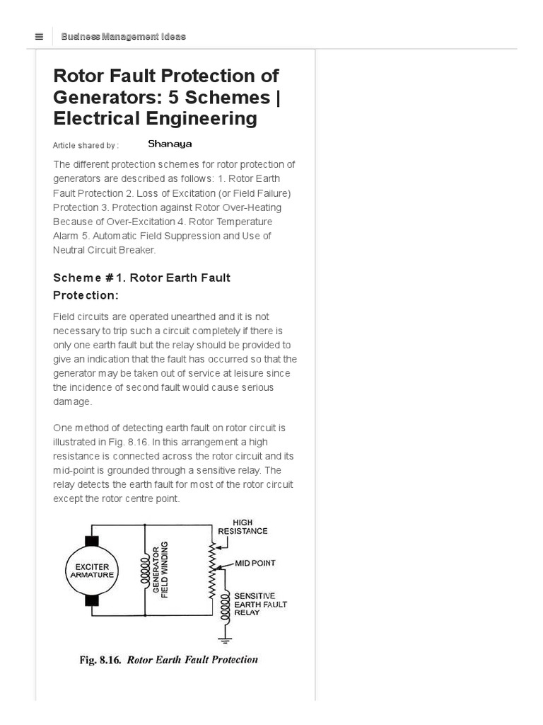 Rotor Fault Protection of Generators - 5 Schemes - Electrical ...
