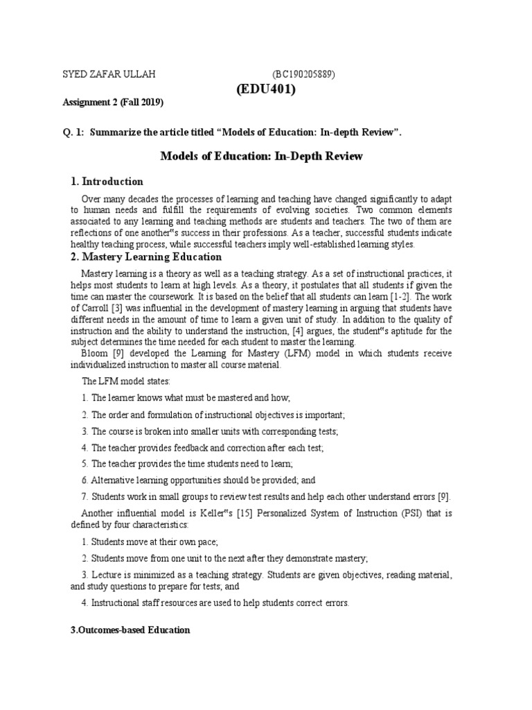 Models of Education | PDF | Educational Assessment | Change