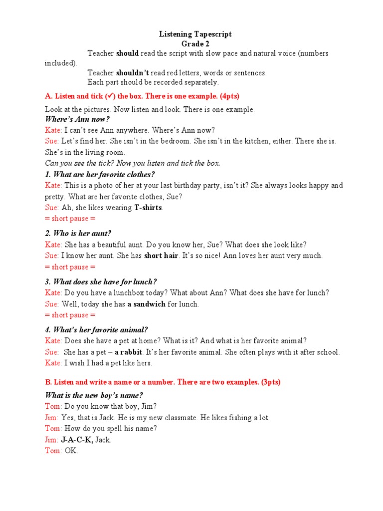 Listening - Grade 2 | PDF