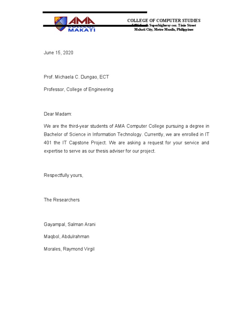 Letter For The Adviser | PDF