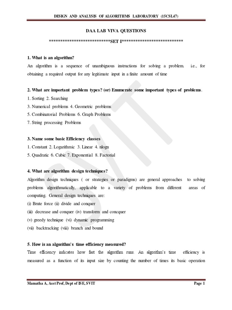 Design and Analysis of Algorithms Laboratory (15Csl47) | PDF | Time Complexity | Mathematical Logic
