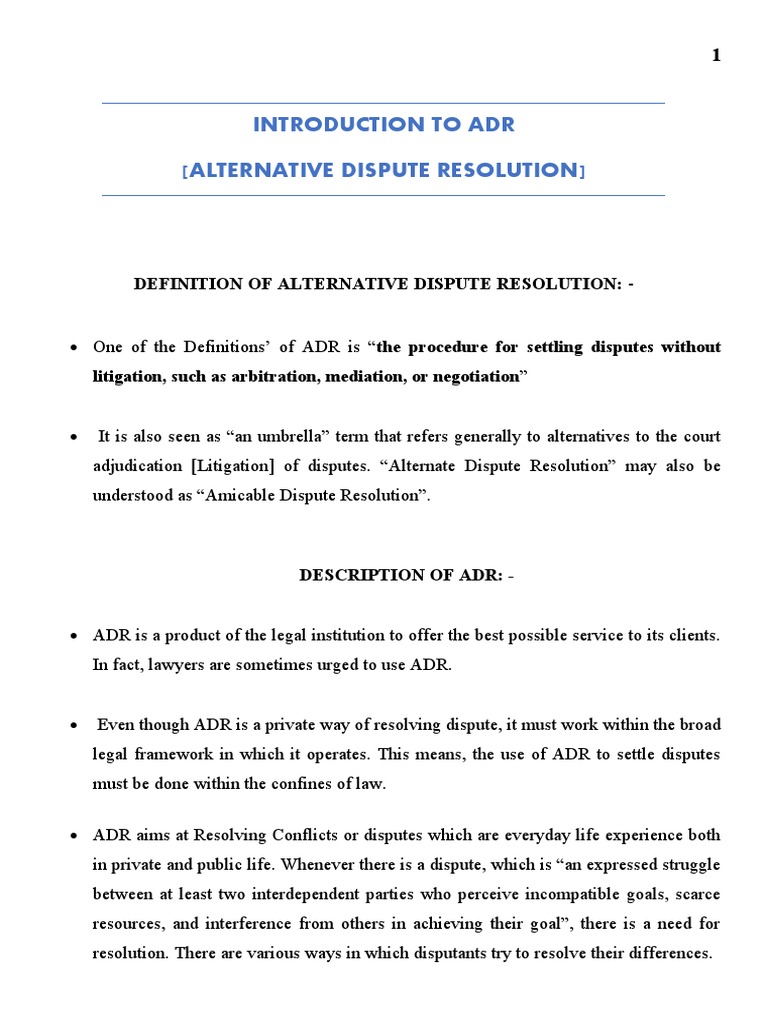 Introduction To Adr (Alternative Dispute Resolution) | PDF ...
