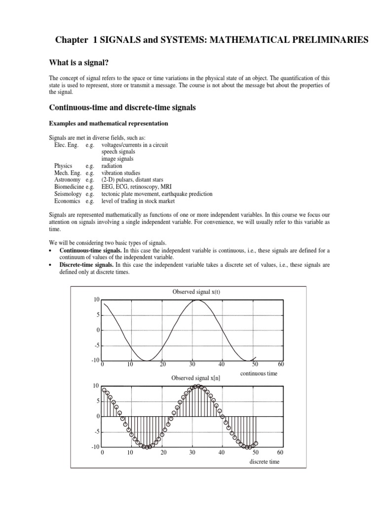 Chapter 1 Signals and Systems: Mathematical Preliminaries: What Is A Signal? | Download Free PDF ...