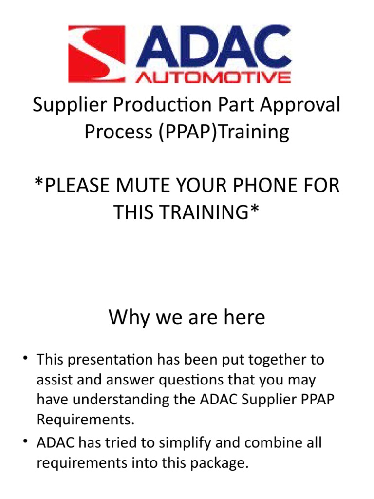 ADAC Automotive Supplier Production Part Approval Process (PPAP ...