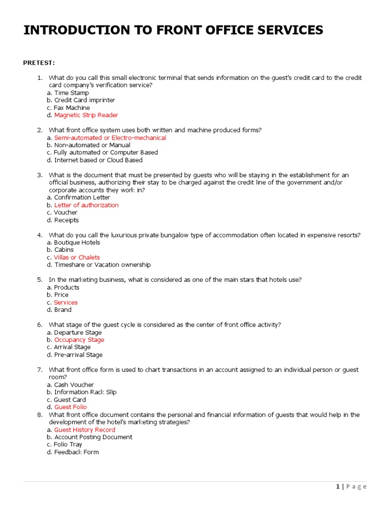 Introduction To Front Office Services | PDF | Bed And Breakfast | Hotel