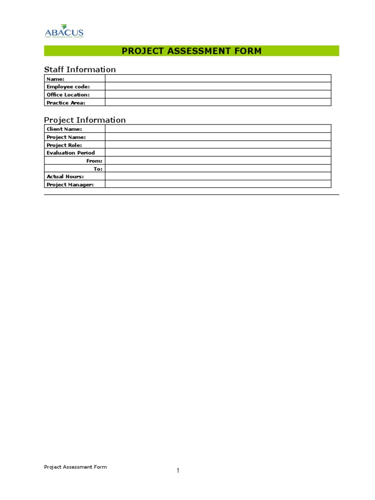 Project Assessment Form: Staff Information | PDF | Goal | Leadership