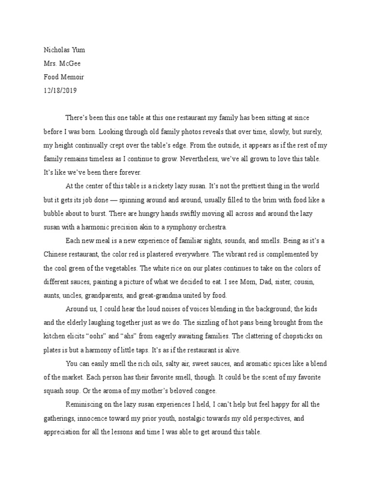 Food Memoir Pre-Writing - Google Docs 1 | PDF | Food And Drink ...