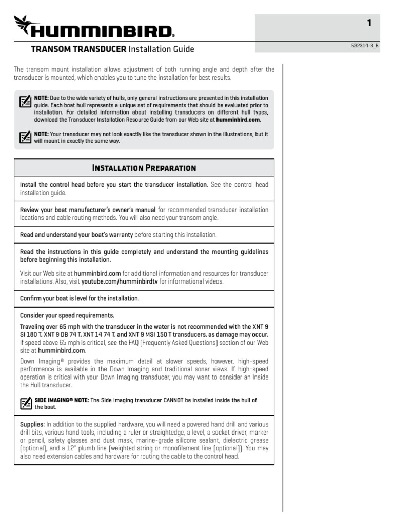 TRANSOM TRANSDUCER Installation Guide | PDF | Electronic Waste ...