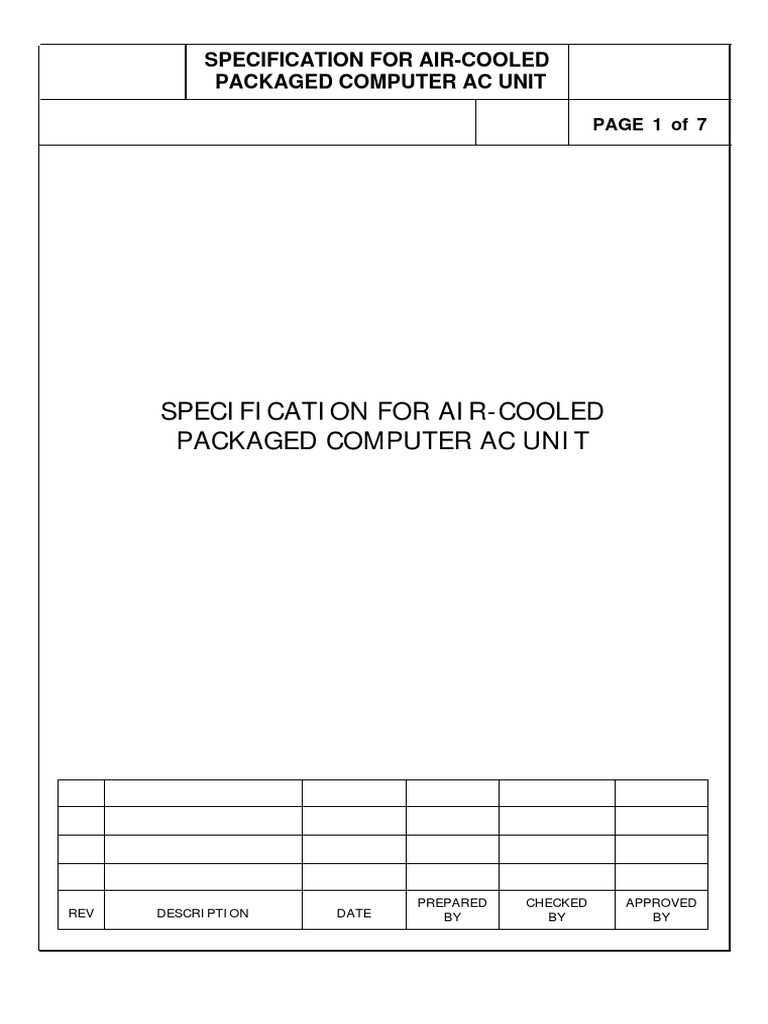 Specification For Air-Cooled Packaged Computer Ac Unit | PDF | Air ...