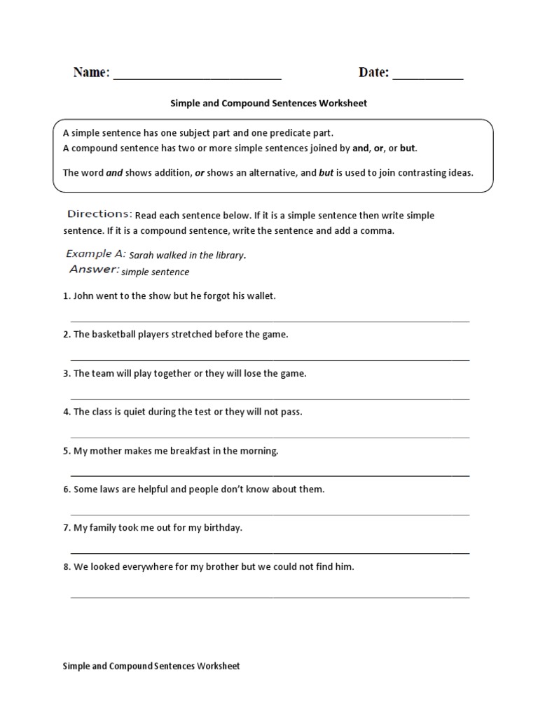 Compound Sentences Worksheet