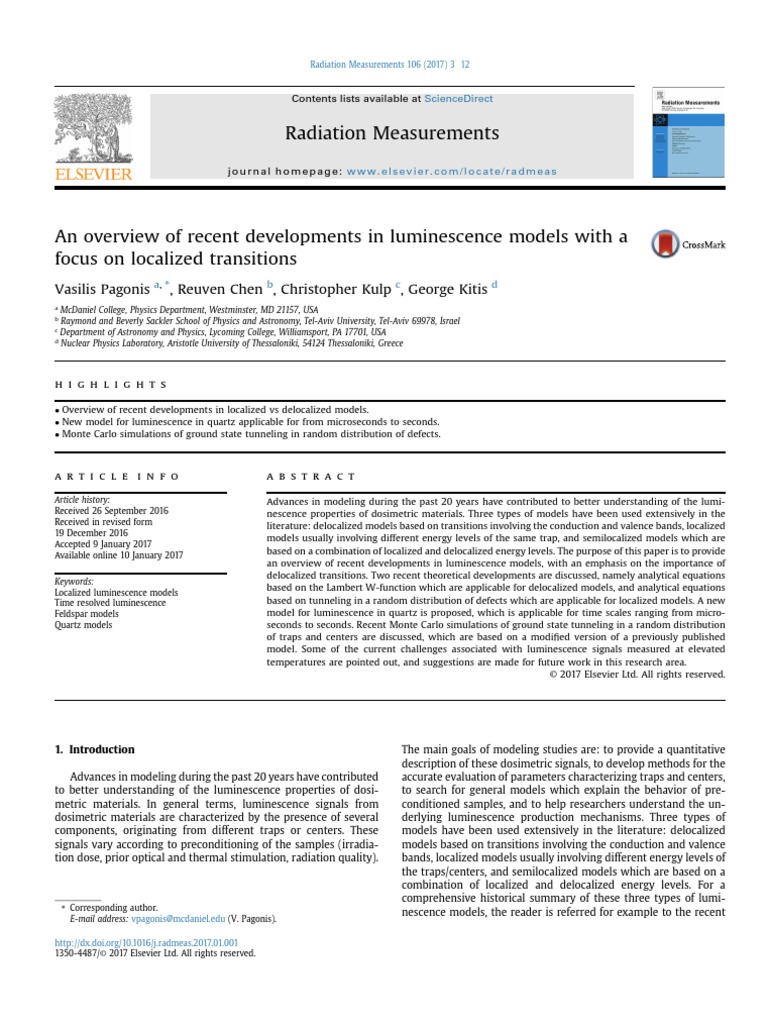 Radiation Measurements: Vasilis Pagonis, Reuven Chen, Christopher Kulp ...