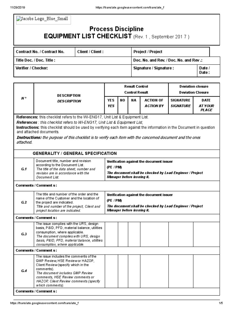 Process Discipline Equipment List Checklist: Jacobs Logo - Blue - Small ...