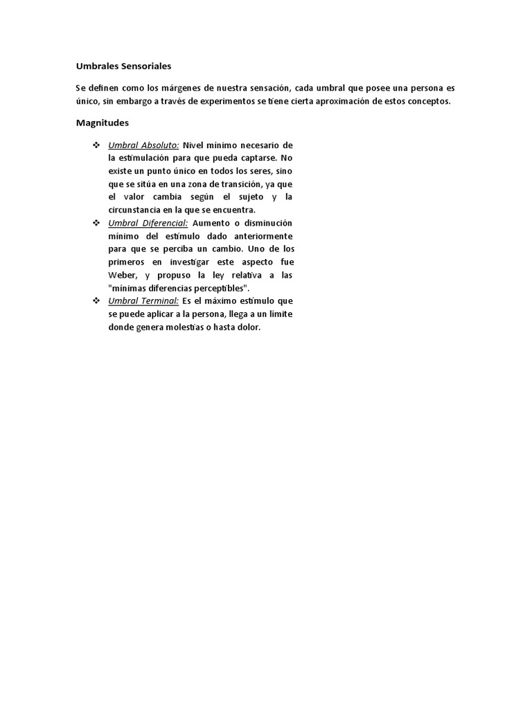 Tipos de Umbrales Sensoriales | PDF