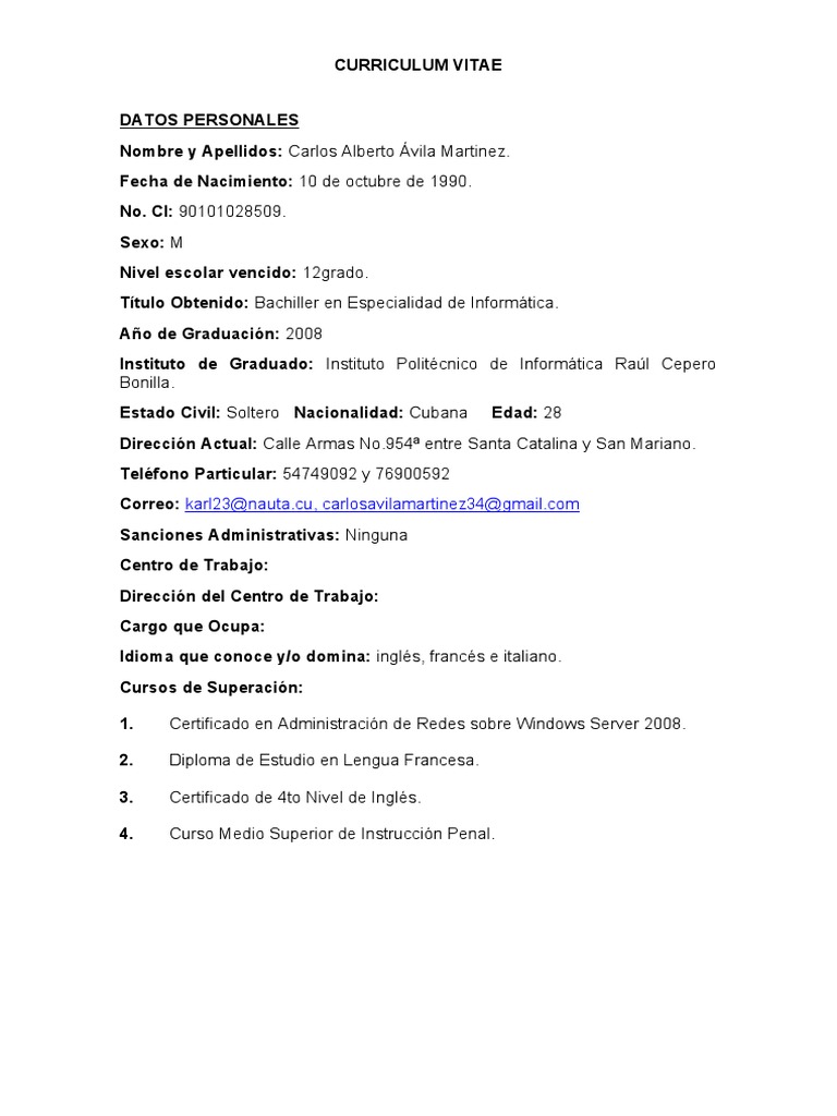 CURRICULUM VITAE de Carlo | PDF | Negocios | Finanzas y dinero