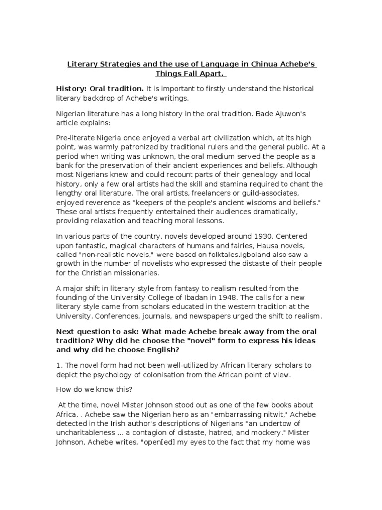 Literary Strategies - Achebe's Things Fall Apart | PDF | Frantz Fanon ...