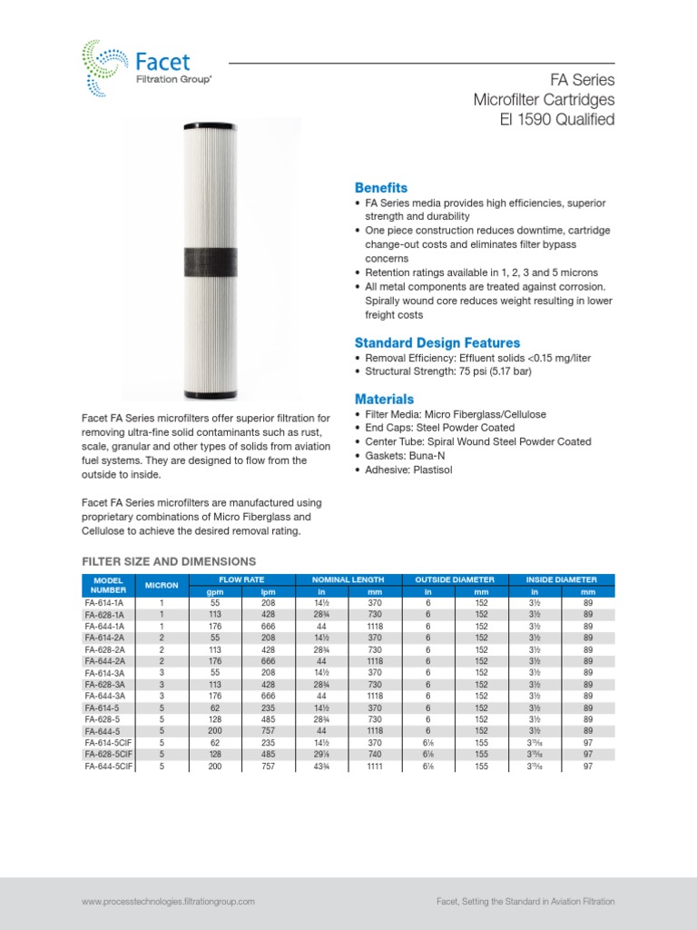 FA Series Microfilter Cartridges EI 1590 Qualified: Benefits | PDF ...