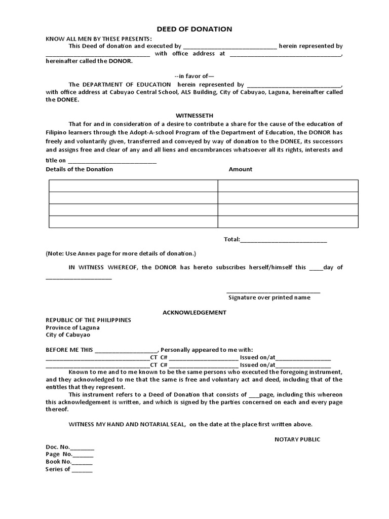 Deed of Donation: Witnesseth | PDF | Law And Economics | Natural ...